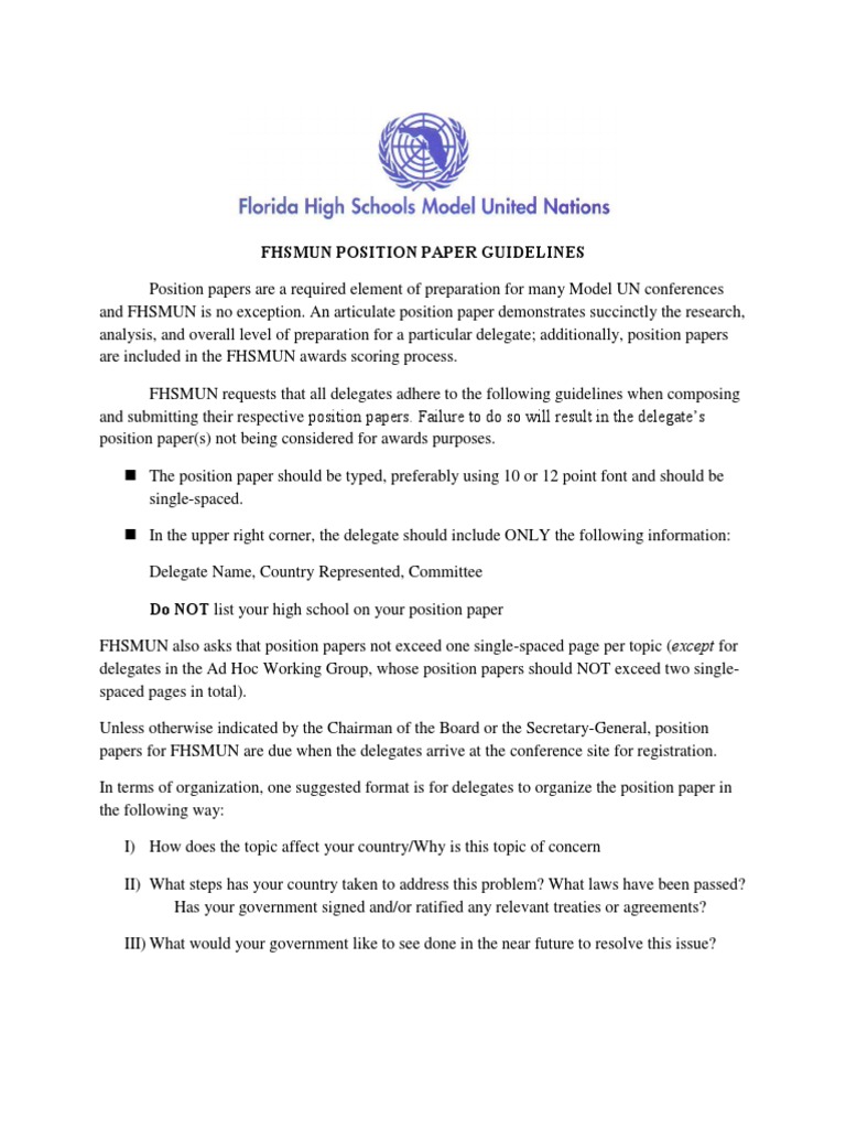 FHSMUN Position Paper Guidelines | PDF