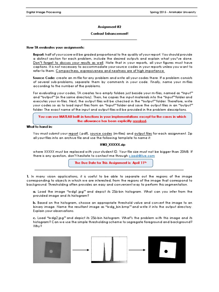 Digital Image Processing Assignment Contrast Enhancement | PDF | Multidimensional Signal ...