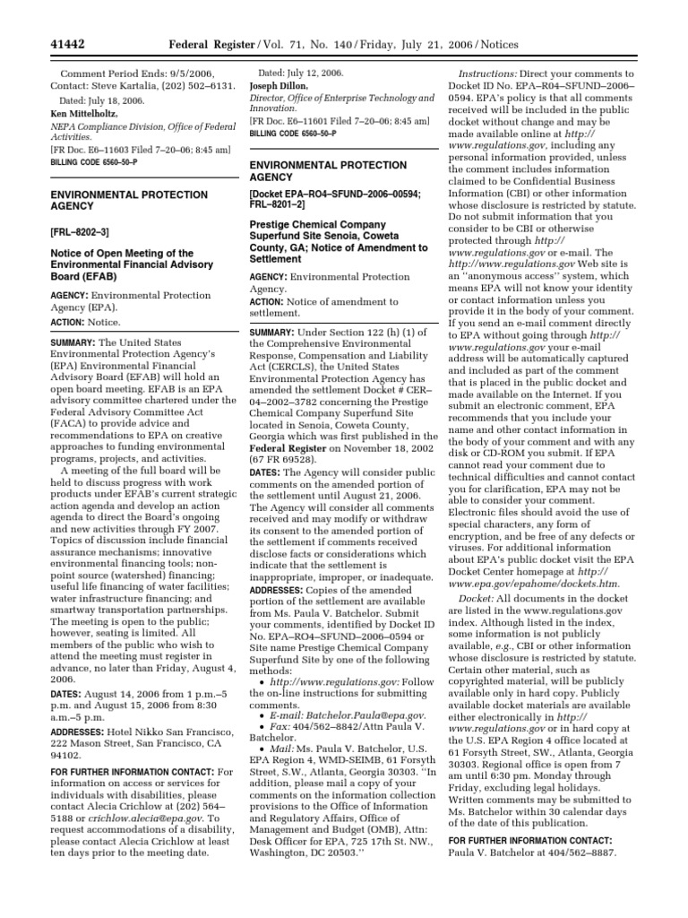 Notice: Environmental Statements Availability, Etc.: Environmental ...