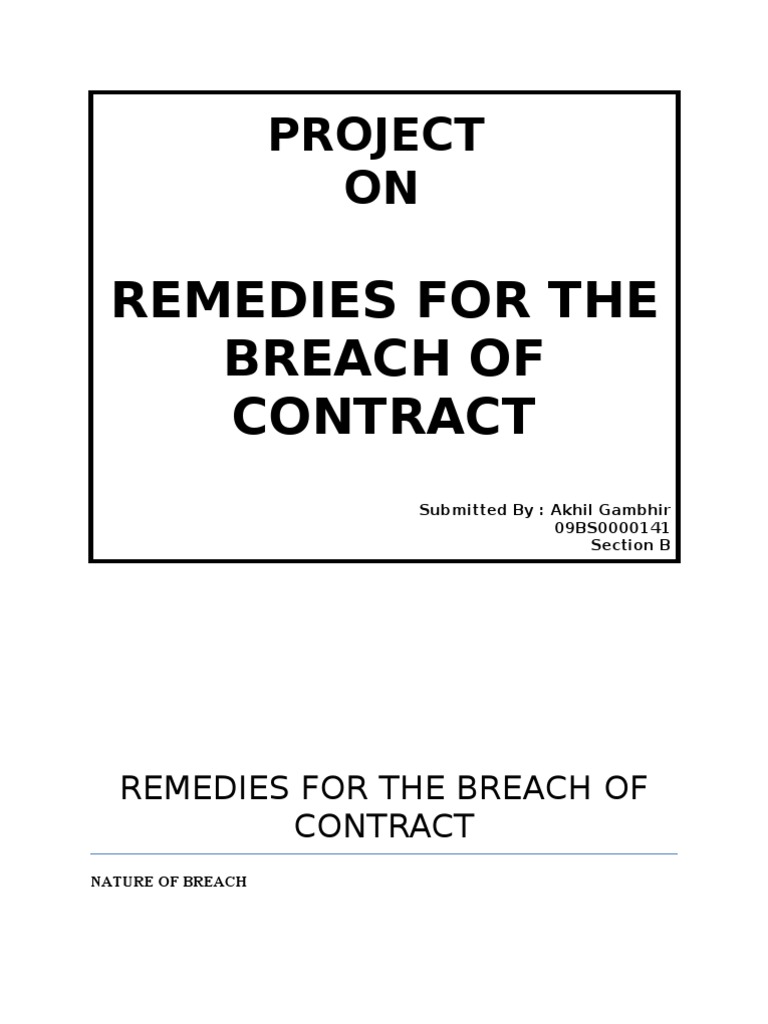 Remedies For The Breach of Contract | PDF | Damages | Specific Performance