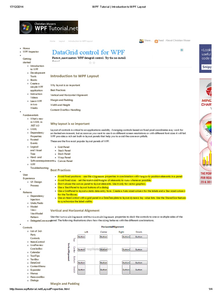 Wpf Tutorial Introduction To Wpf Layout Download Free Pdf Windows Presentation Foundation