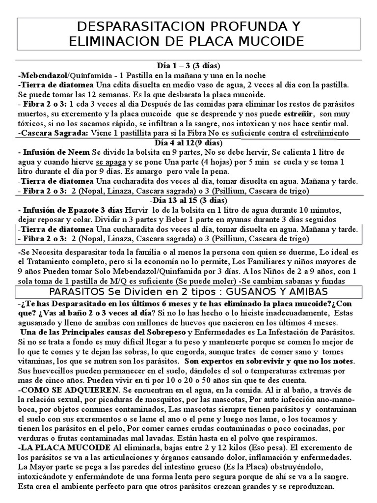 1.2013 Desparasitacion y Eliminacion de Placa Mucoide | PDF | Heces ...