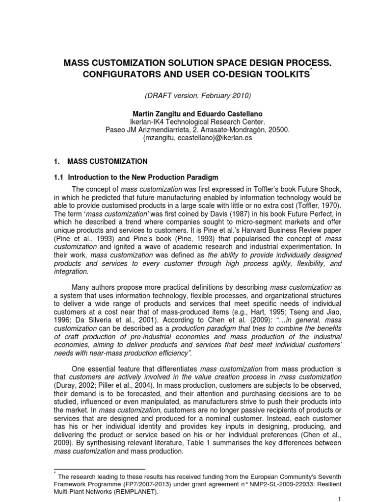 Mass Customization Solution Space Design Process. Configurators and User Co-Design Toolkits ...