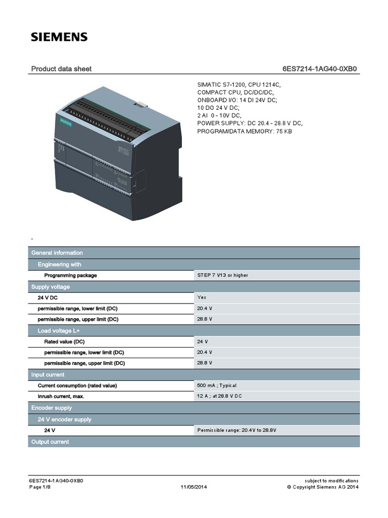 6es7214 1ag40 0XB0 | PDF | Electromagnetic Interference | Input/Output