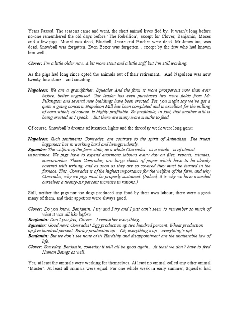 Script of Animal Farm Chap 10 | PDF