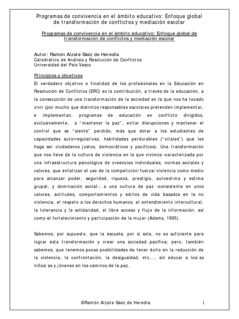 Programas de Convivencia en El - Mbito Educativo - Enfoque Global de Transformaci - N de ...