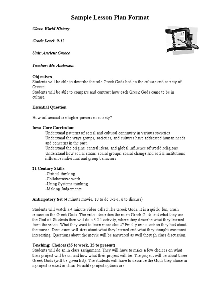 Greek Gods Lesson Plan | PDF | Lesson Plan | God