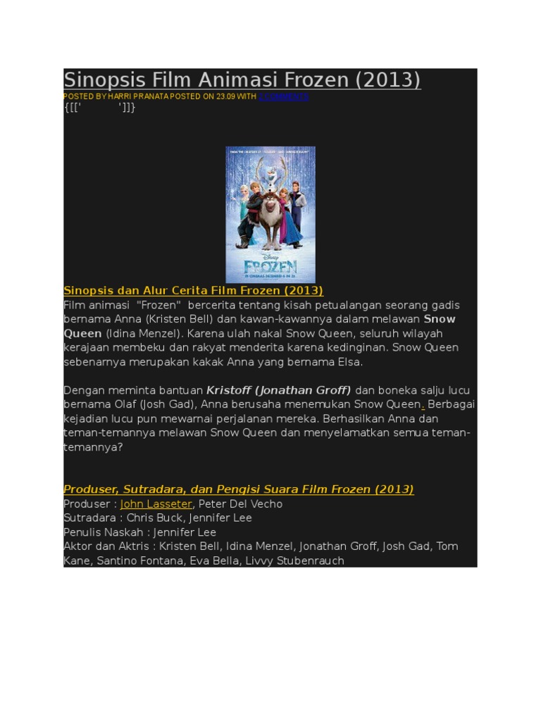 Sinopsis Film Animasi Frozen | PDF