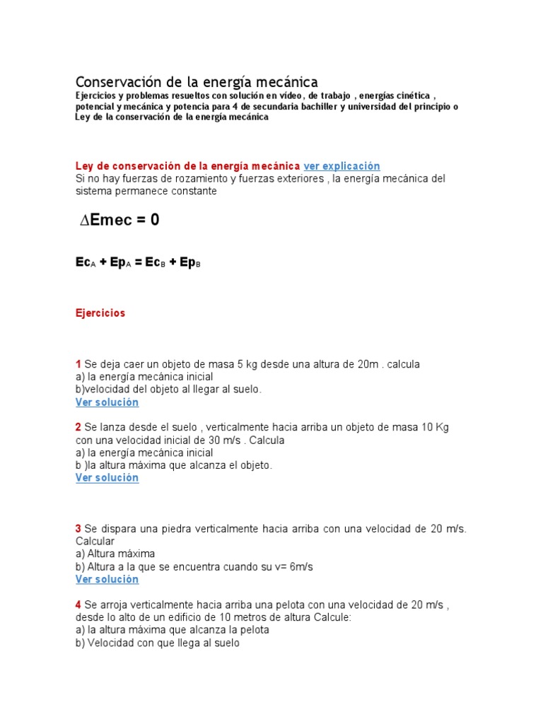 Ejercicios de conservación de energía mecánica | PDF