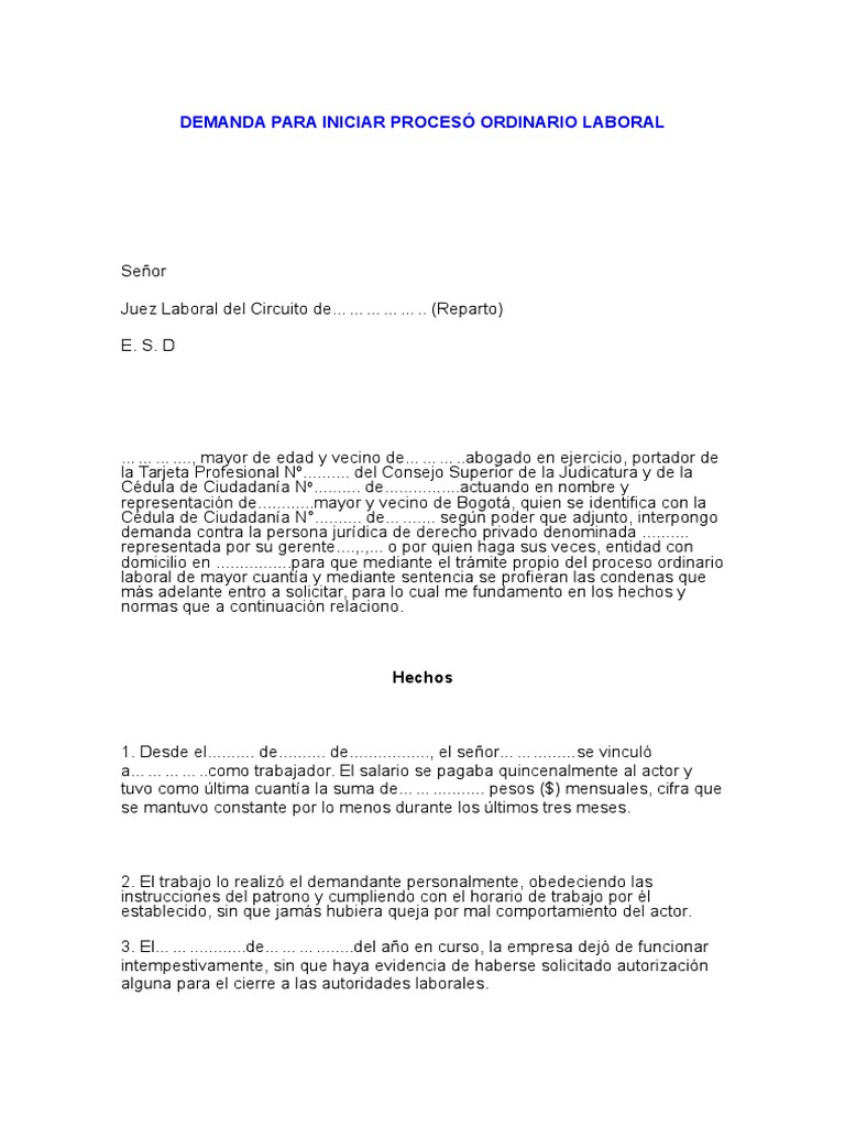 Formato Demanda | PDF | Demanda judicial | Derecho laboral