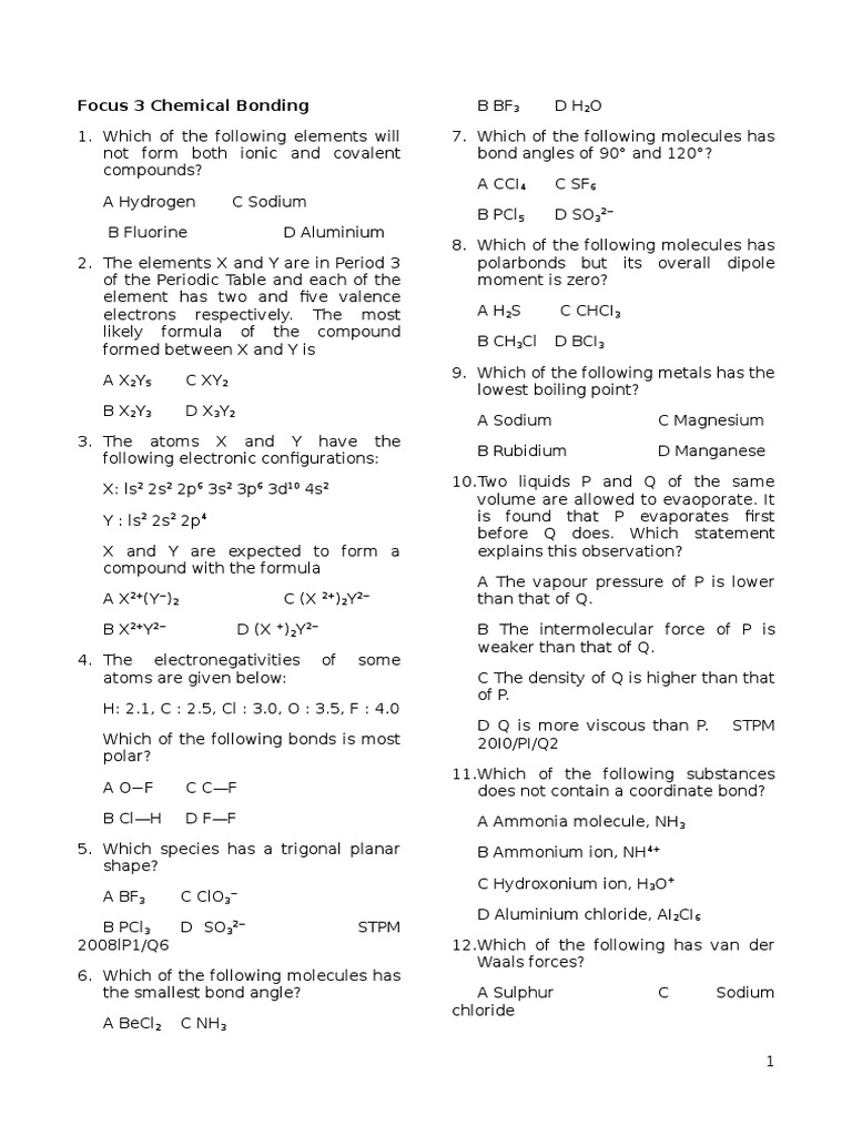 Focus 3 Chemical Bonding | PDF | Ionic Bonding | Chemical Bond
