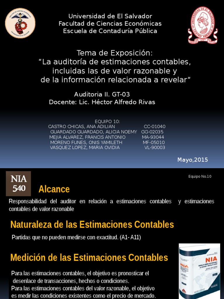Exposicion Estimaciones Contables NIA 540 | Contralor | Contabilidad