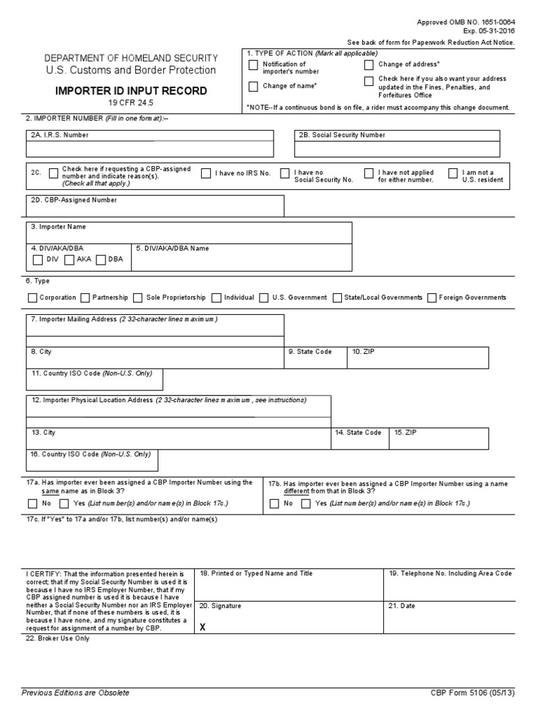 CBP Form 5106 (05-13) (Arrastrado) | PDF | Finance & Money Management
