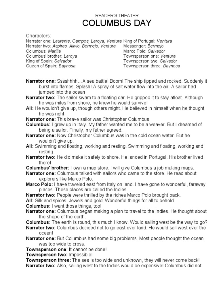 Columbus Day Reader's Theater Script | PDF | Christopher Columbus