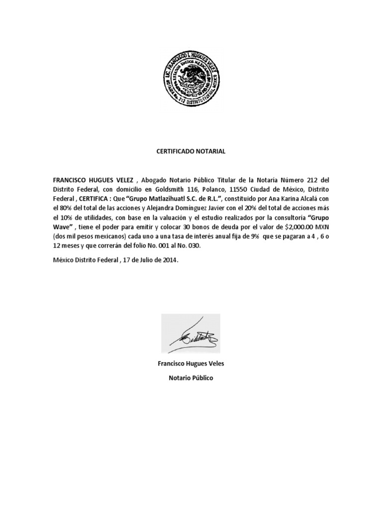 Certificado Notarial | PDF | Derecho