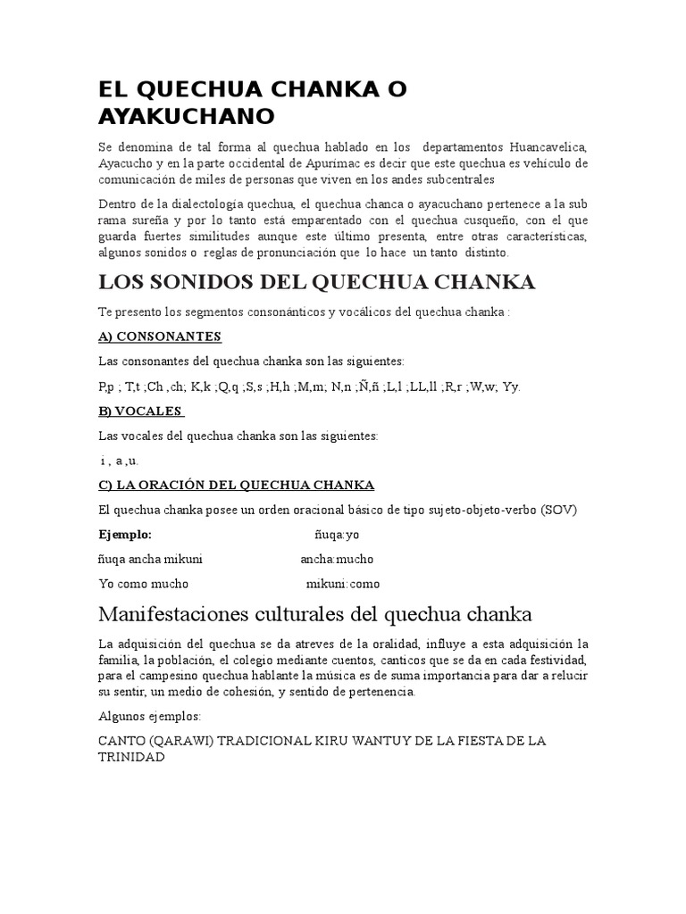 El Quechua Chanka o Ayakuchano | PDF
