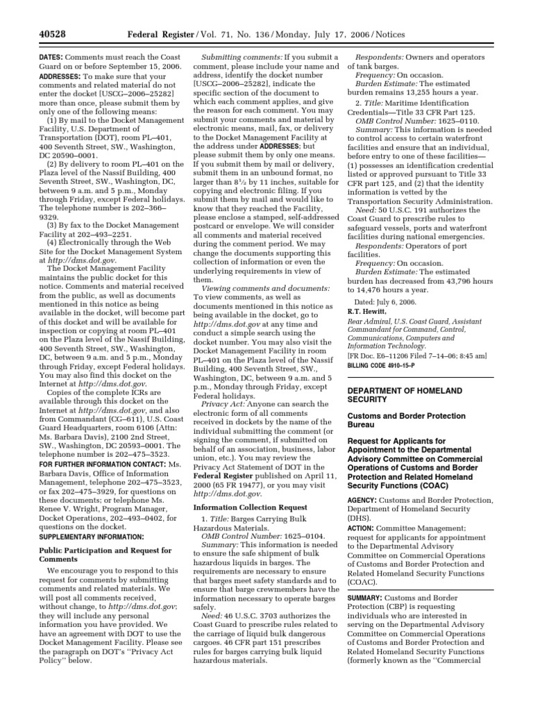 Federal Register / Vol. 71, No. 136 / Monday, July 17, 2006 / Notices ...