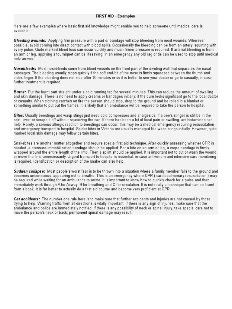 FIRST AID Situational Examples | First Aid | Cardiopulmonary Resuscitation