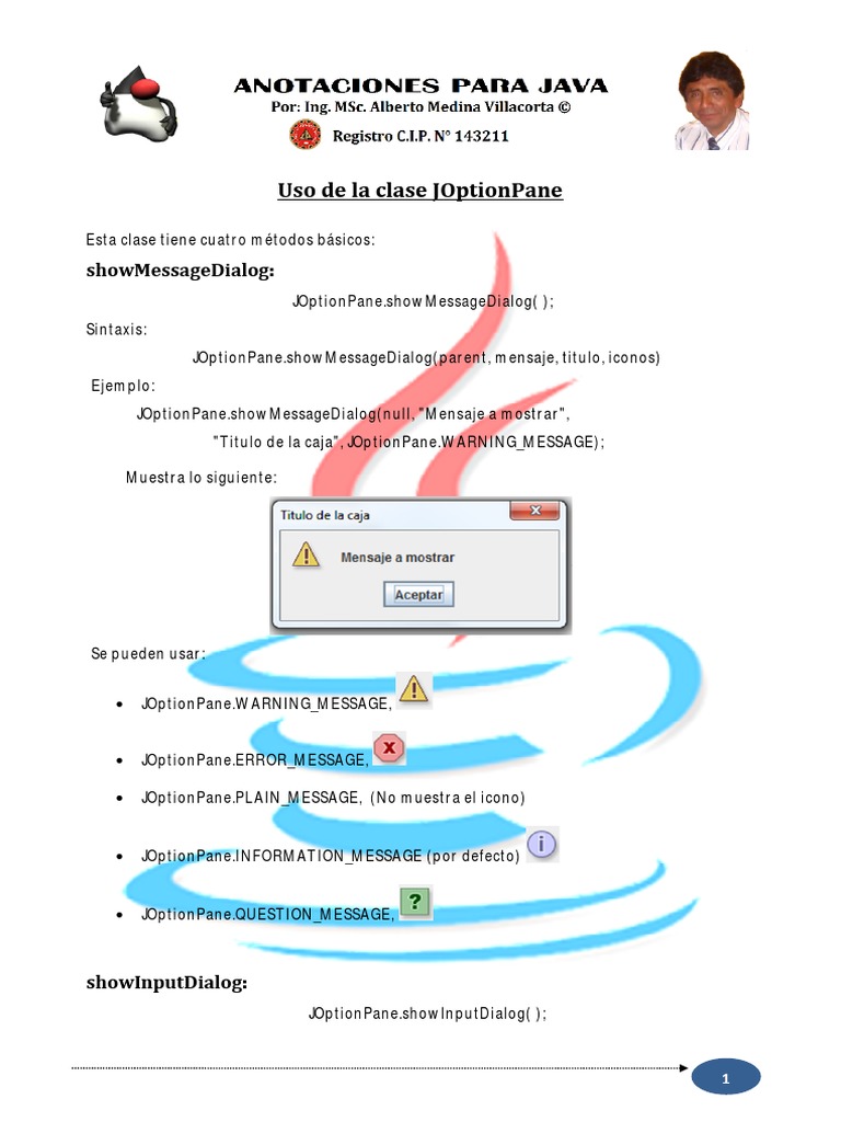 Uso de La Clase JOptionPane PDF | PDF | Áreas de informática ...
