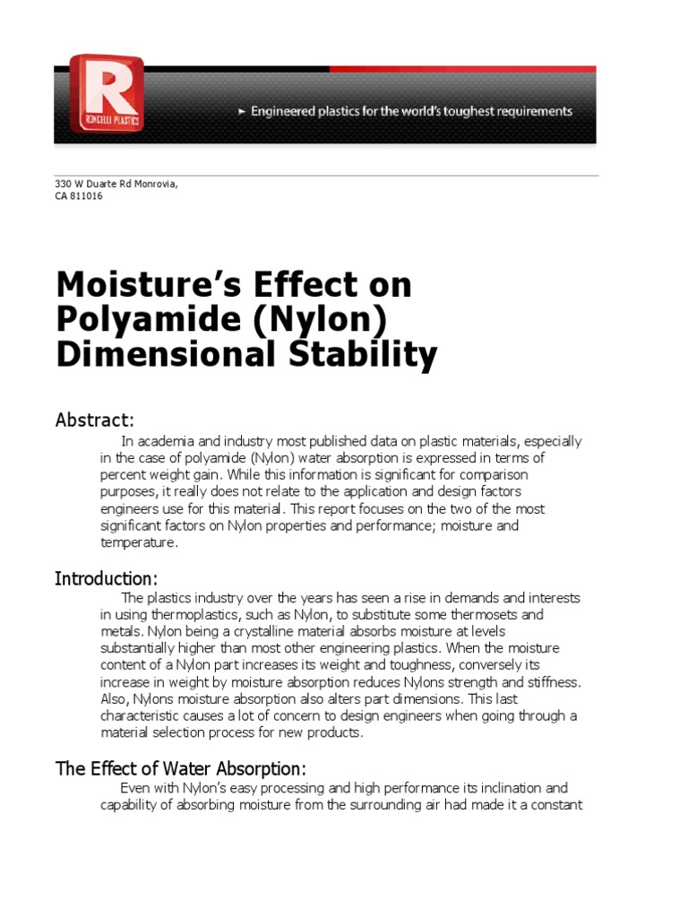 Nylon Water Absorption | PDF | Nylon | Plastic