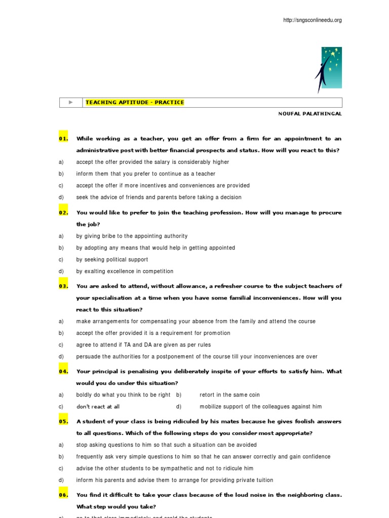Teaching Aptitude Practice | Teachers | Test (Assessment)