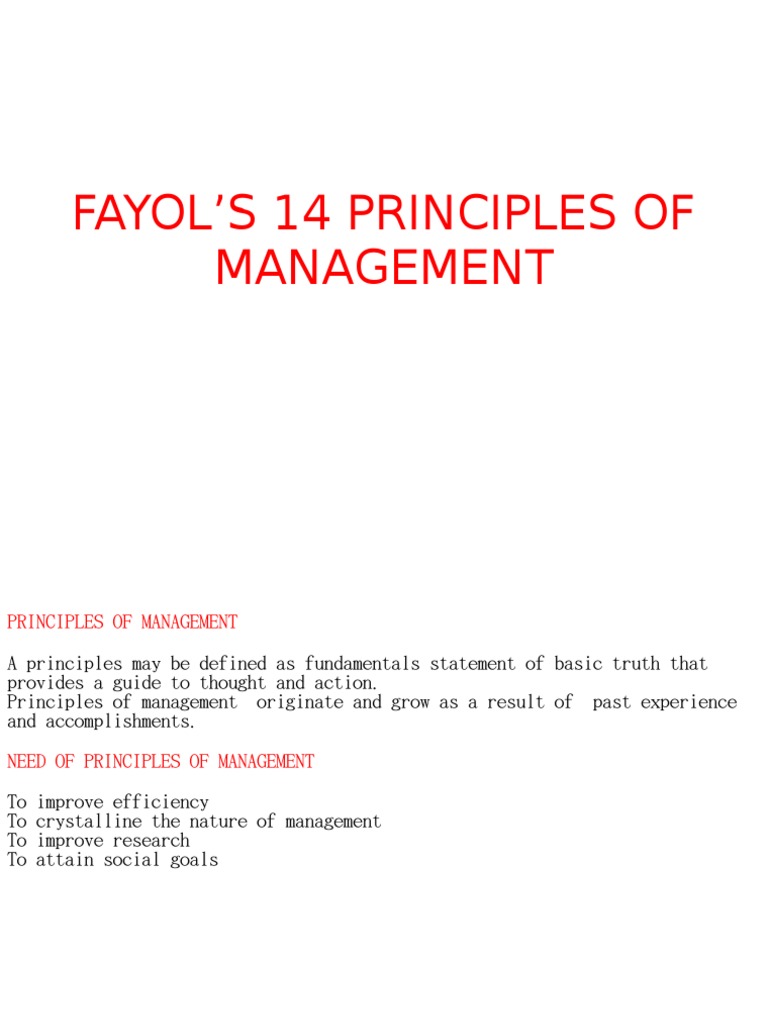 Fayol's 14 Principles of Management | PDF | Employment | Business