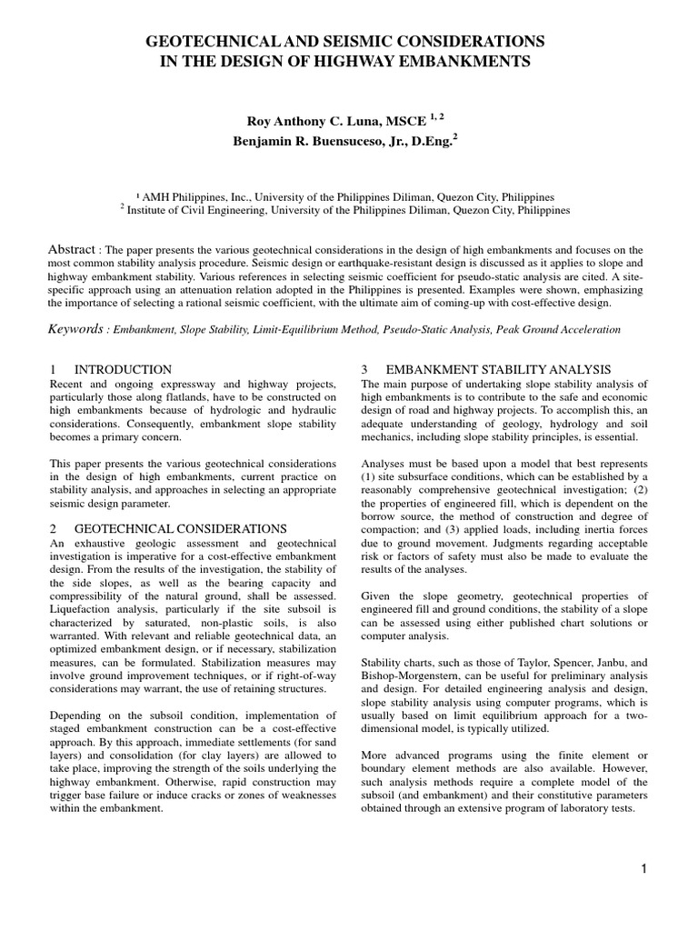 Geotechnical and Seismic Considerations in The Design of Highway ...