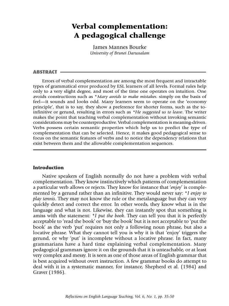 Verbal Complementation | PDF | Verb | Clause