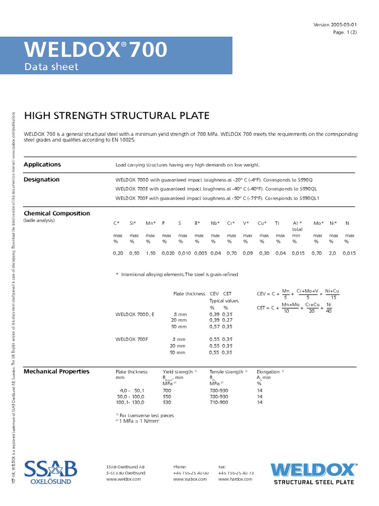 Weldox 700 Datasheet | PDF | Structural Steel | Engineering Tolerance