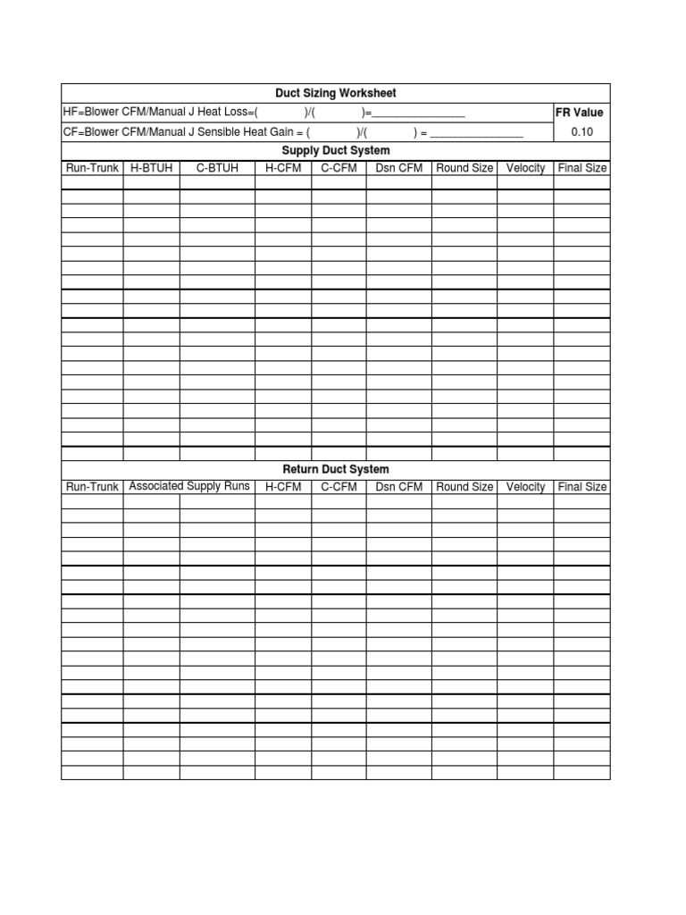Duct Sizing Worksheet | PDF | Heating, Ventilating, And Air ...