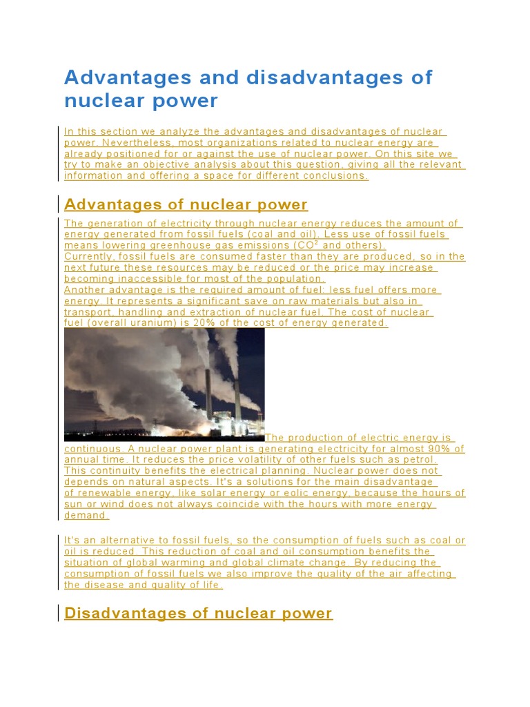 Nuclear Power: Pros and Cons Explained | PDF | Nuclear Power | Nuclear ...