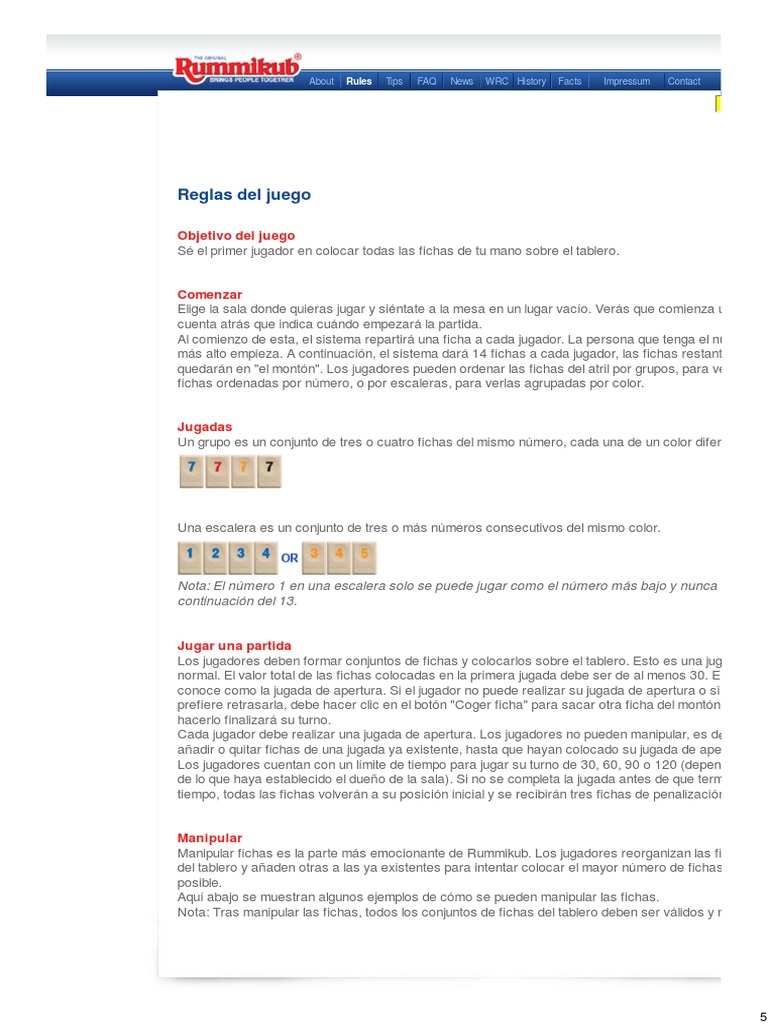 Reglas Del Juego - Rummikub | PDF | Juego de azar | Juegos de habilidad ...