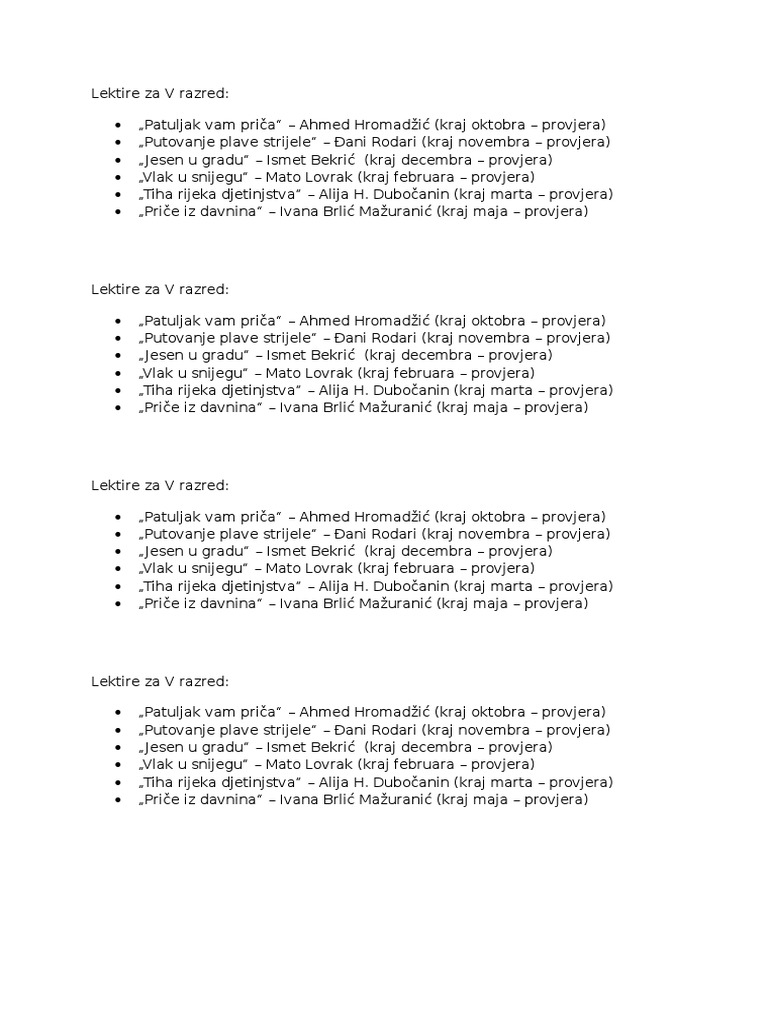 Lektire Za 5. Razred | PDF