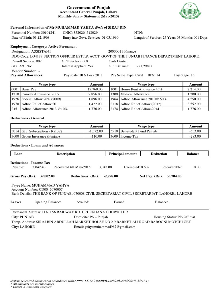 Salary Slip (30101241 May, 2015) PDF | PDF | Finance & Money Management
