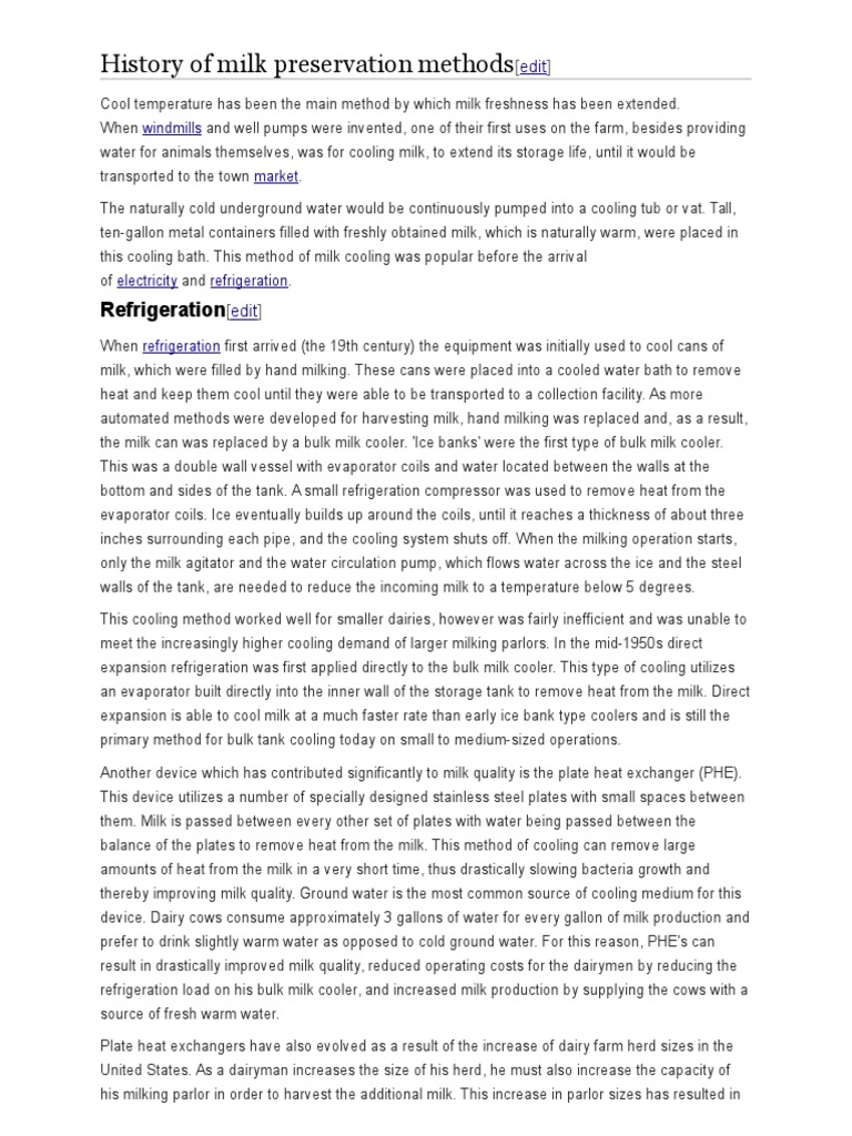 History of Milk Preservation Methods | PDF | Dairy Farming | Refrigeration