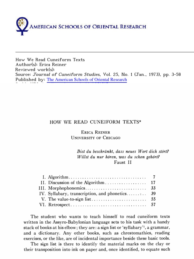 How We Read Cuneiform Texts - Erica Reiner | PDF | Syllable | Word