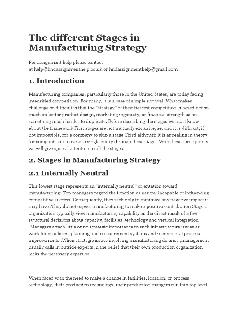 The Different Stages in Manufacturing Strategy | PDF | Competitive ...