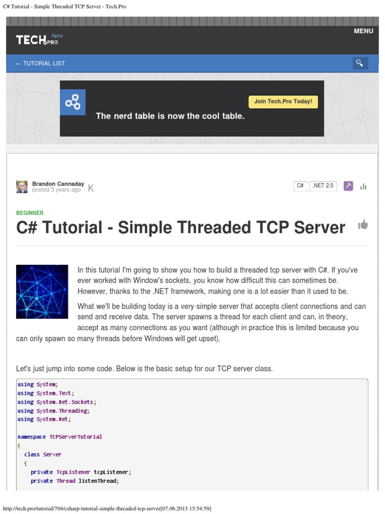 C Tutorial Simple Threaded Tcp Server Tech Pro Pdf Port Computer Networking