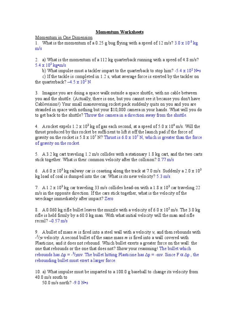 Momentum Worksheets | PDF | Collision | Momentum