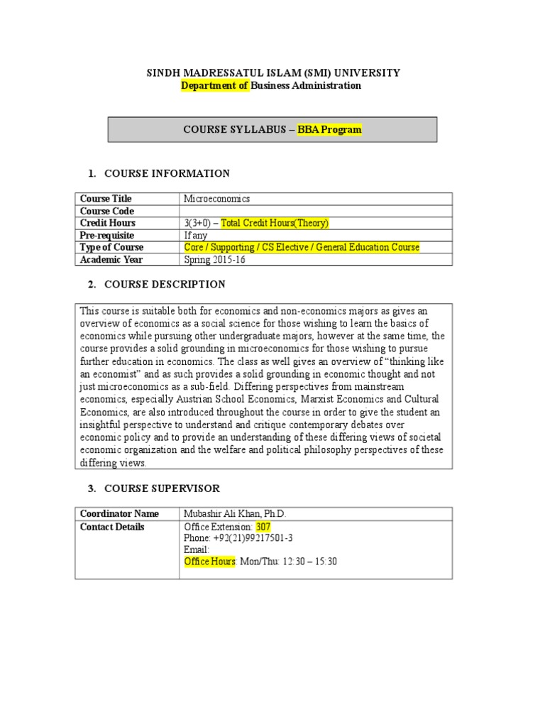 Course Outline Microeconomics | PDF | Microeconomics | Economics