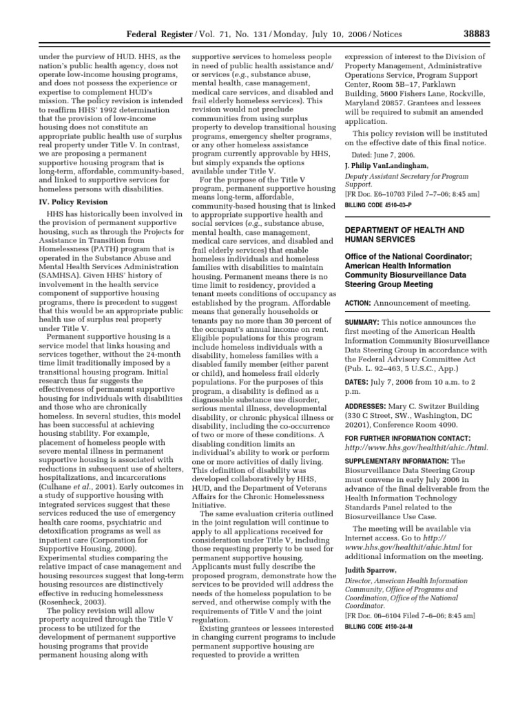 Notice: Meetings: American Health Information Community Biosurveillance ...