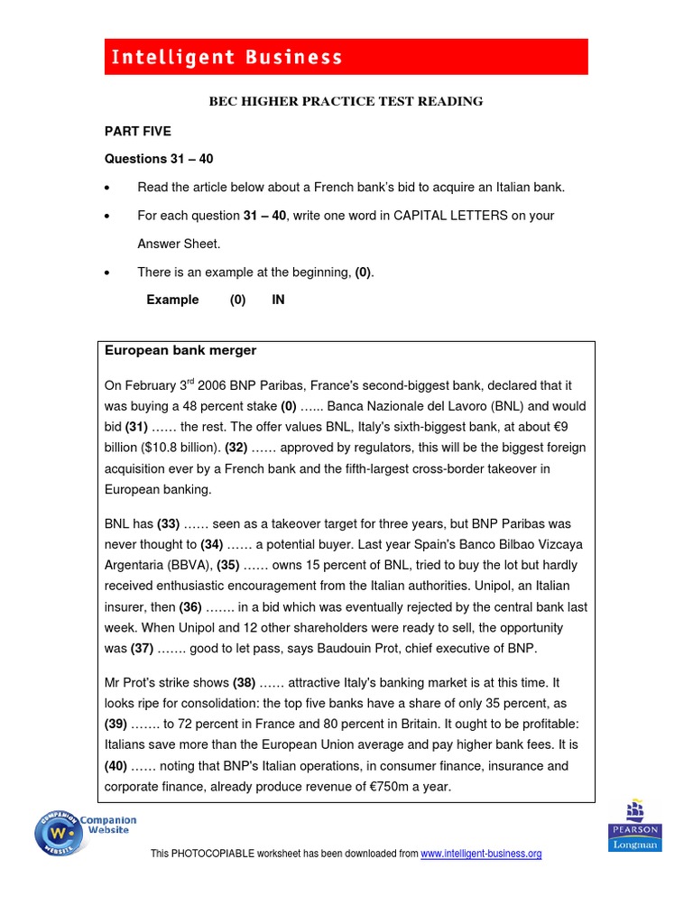 BEC Higher Reading Part Five | PDF | Politics