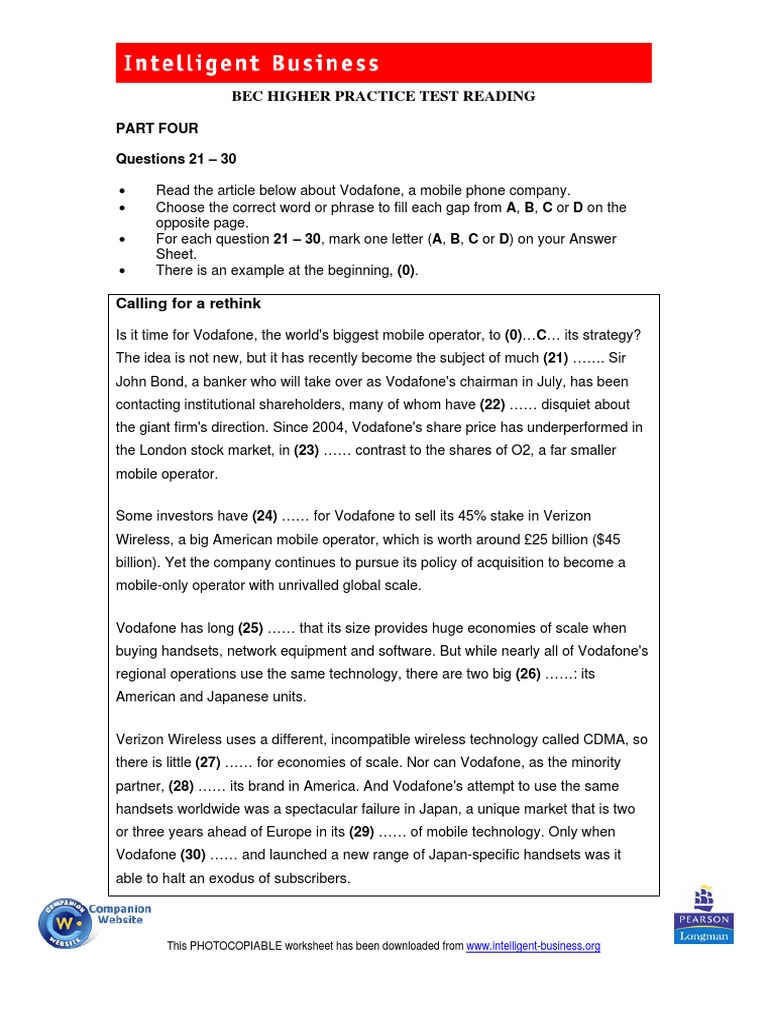 BEC Higher Reading Part Four | PDF | Mobile Phones | Business
