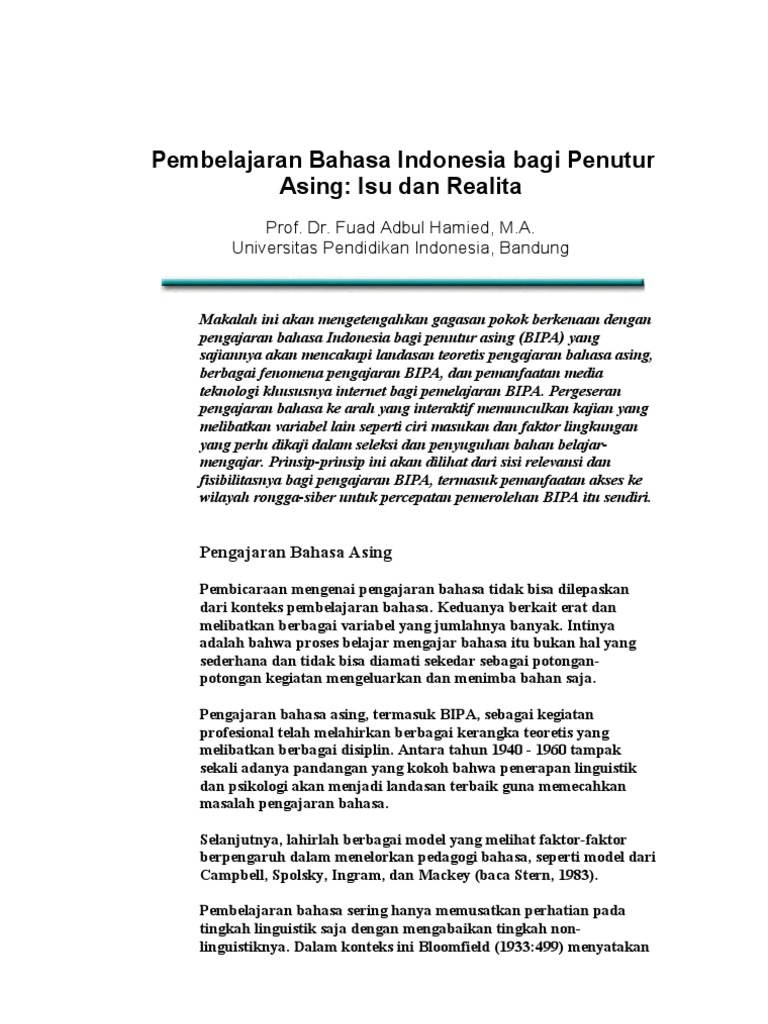 Pembelajaran Bahasa Indonesia Bagi Penutur Asing | PDF