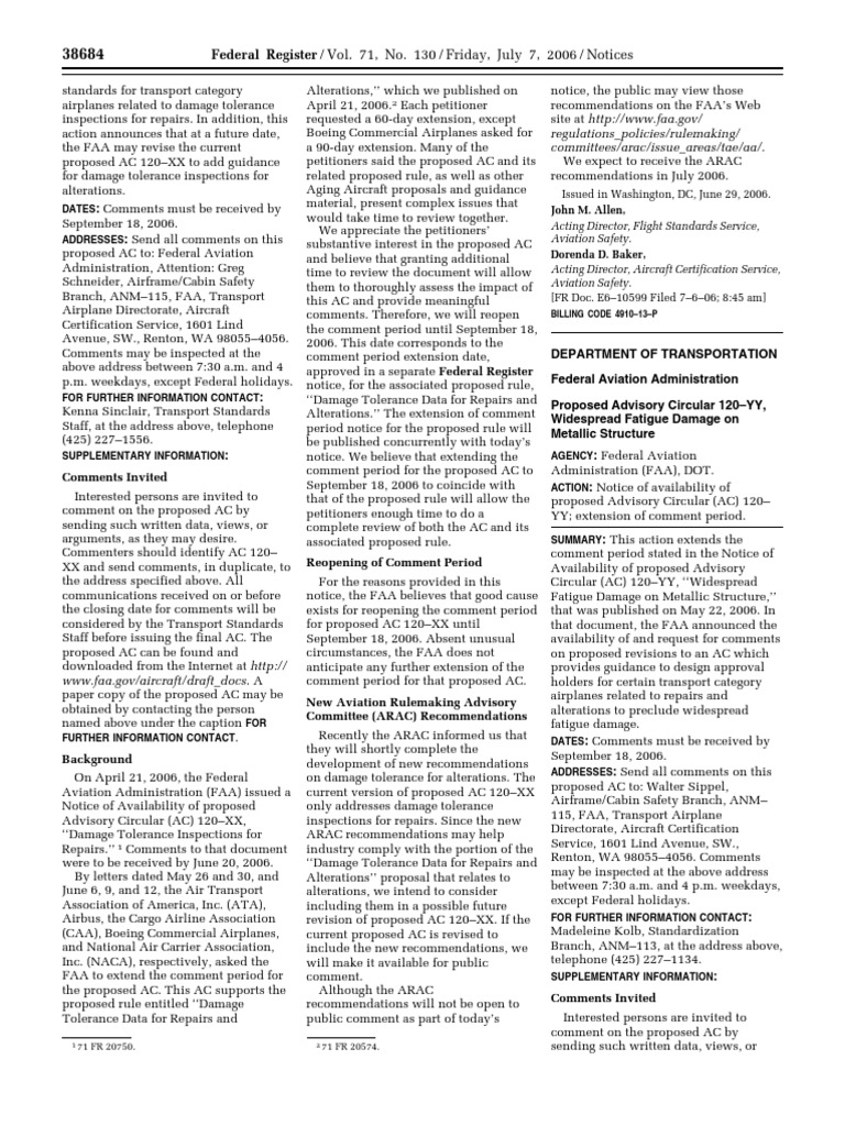Notice: Advisory Circulars Availability, Etc.: Transport Category ...