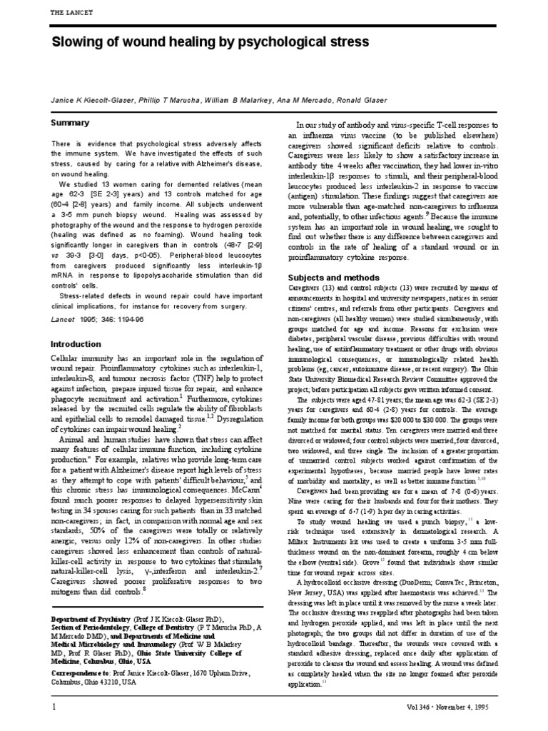 Slowing of Wound Healing by Psychological Stress | PDF | Wound Healing ...