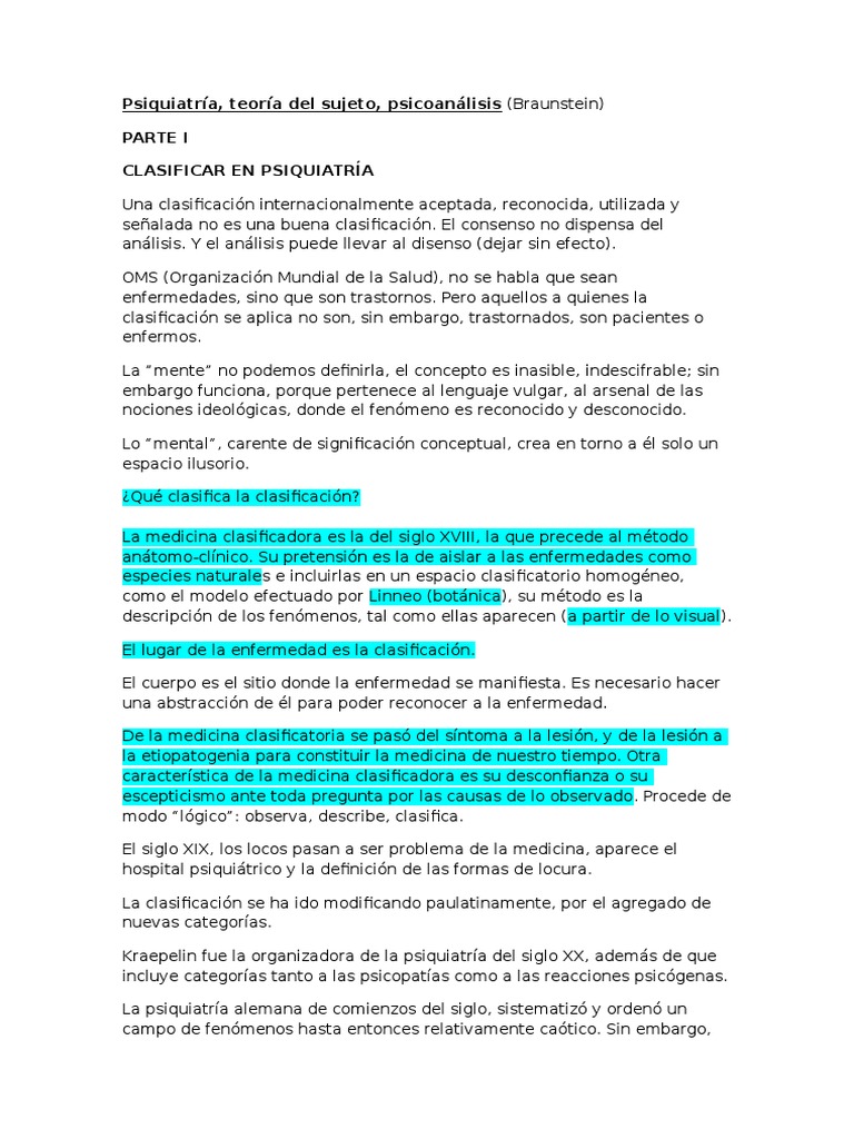 Psiquiatría Teoría Del Sujeto Psicoanálisis Por Braunstein Resumen | PDF | Psiquiatría ...