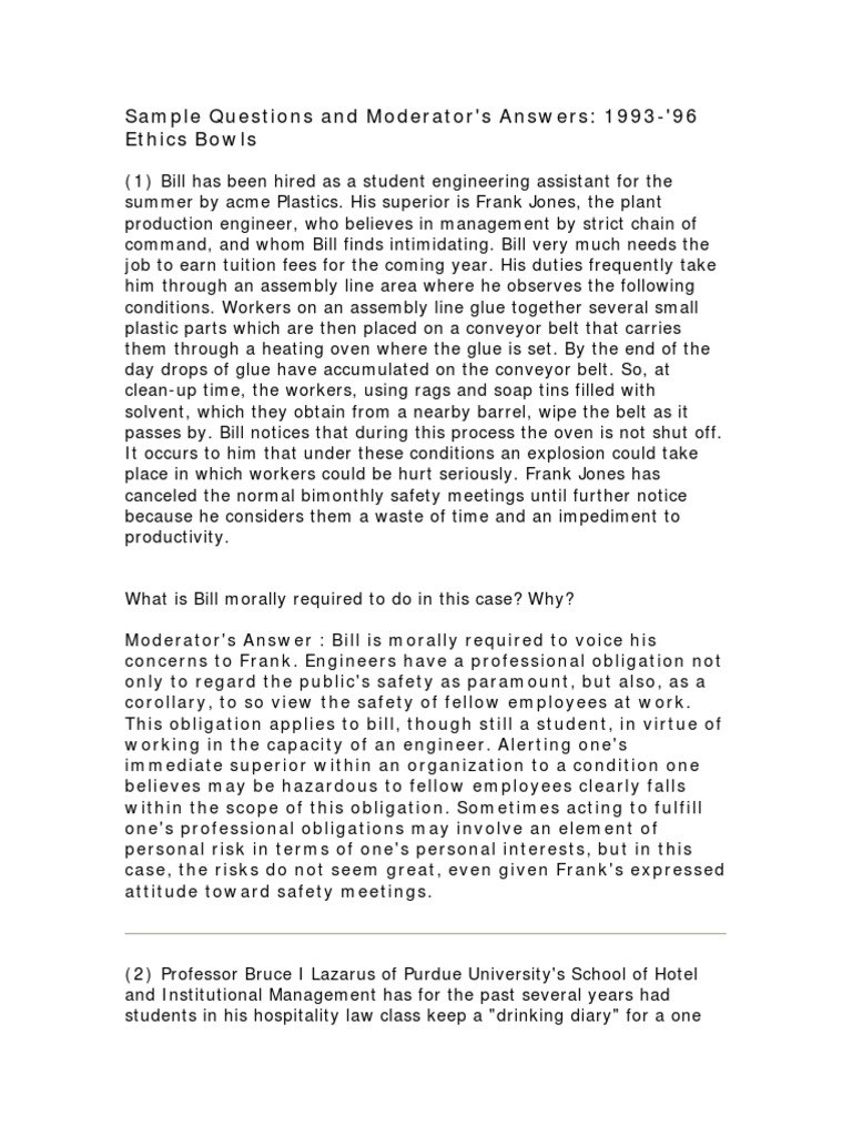 Ethics Bowl Scenarios and Analysis | PDF | Punishments | Hospital