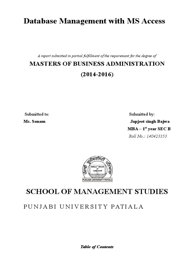 Database Management With MS Access: School of Management Studies | PDF ...