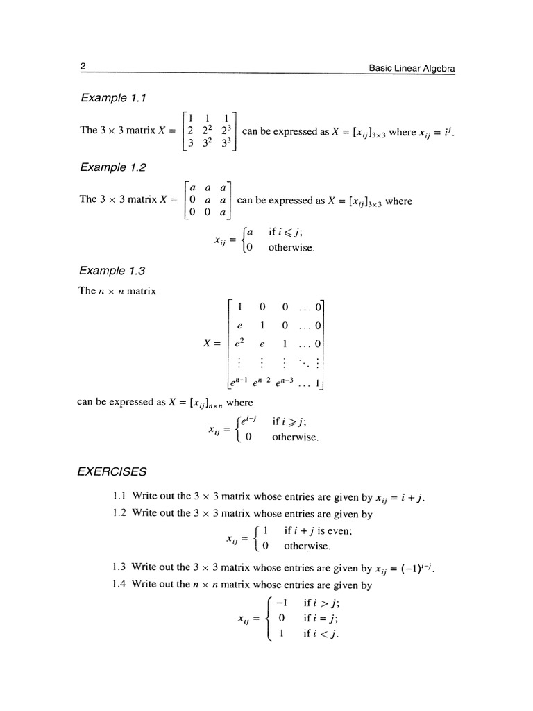 Basic Linear Algebra Matrix Examples | PDF